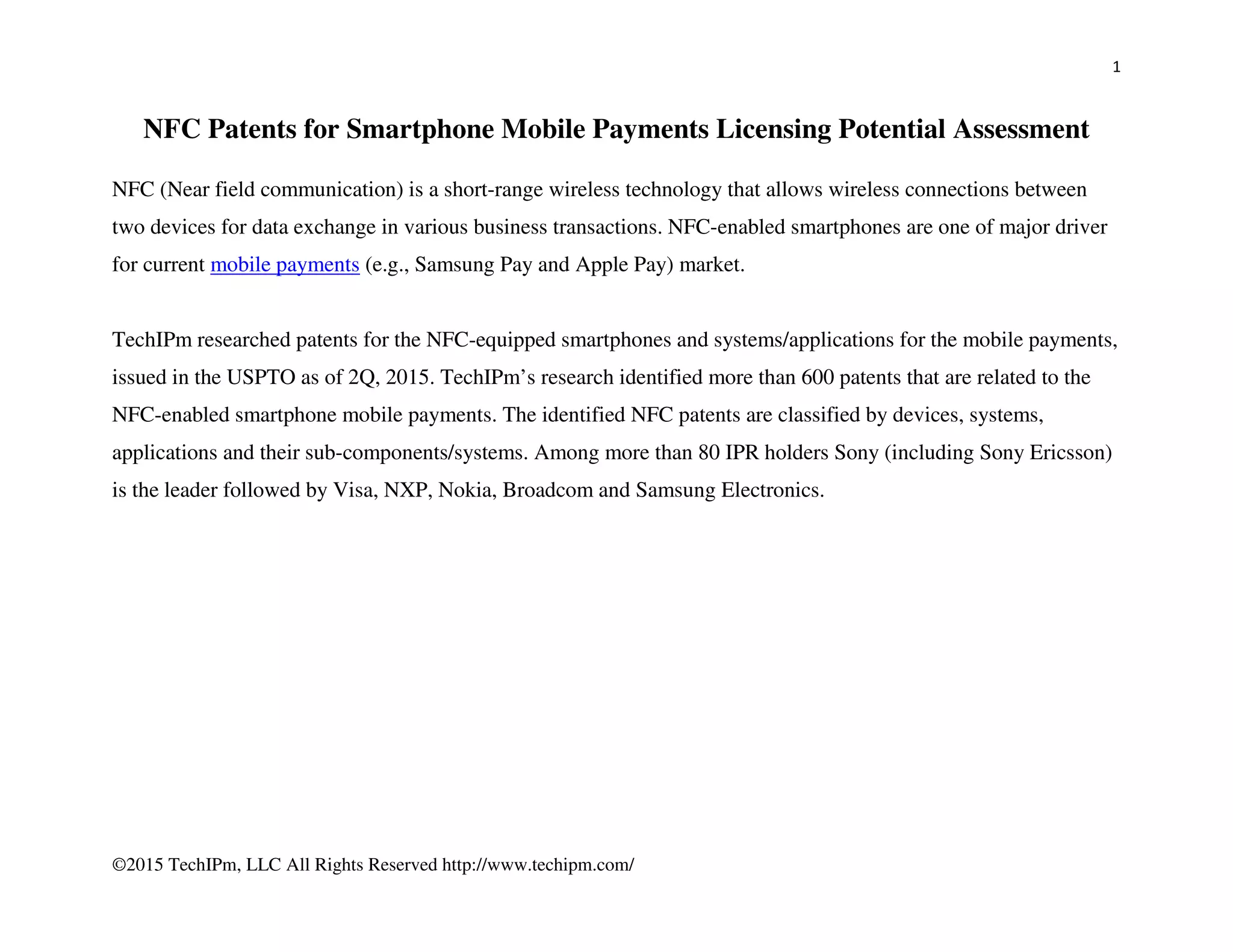 NFC Patents for Smartphone Mobile Payments Licensing Potential ...