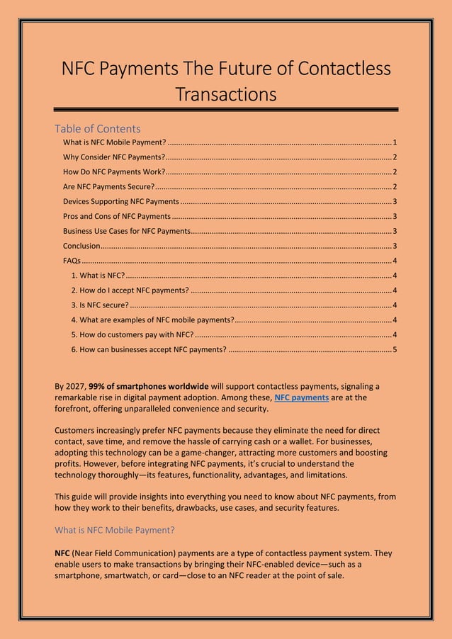 Nfc Payments The Future Of Contactless Transactions Pdf