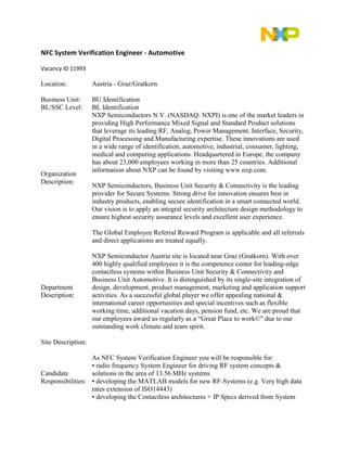 Nfc system verification engineer automotive id 11993 | PDF