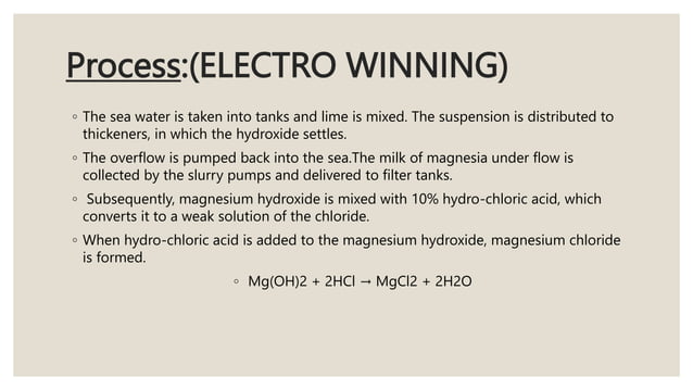 Magnesium extraction | PPTX | Chemistry | Science