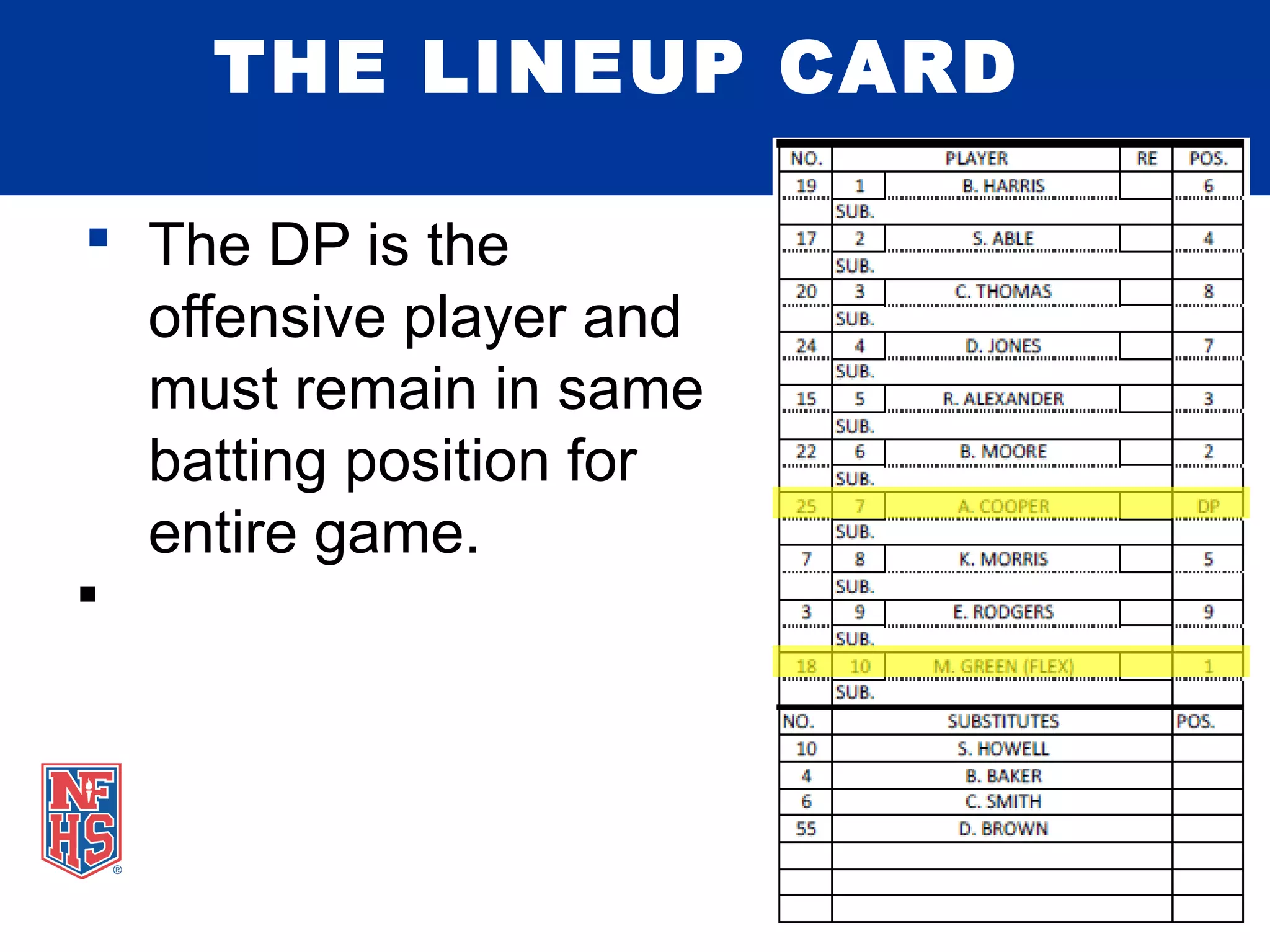 NFHS DP/FLEX Lineup Card | PPT