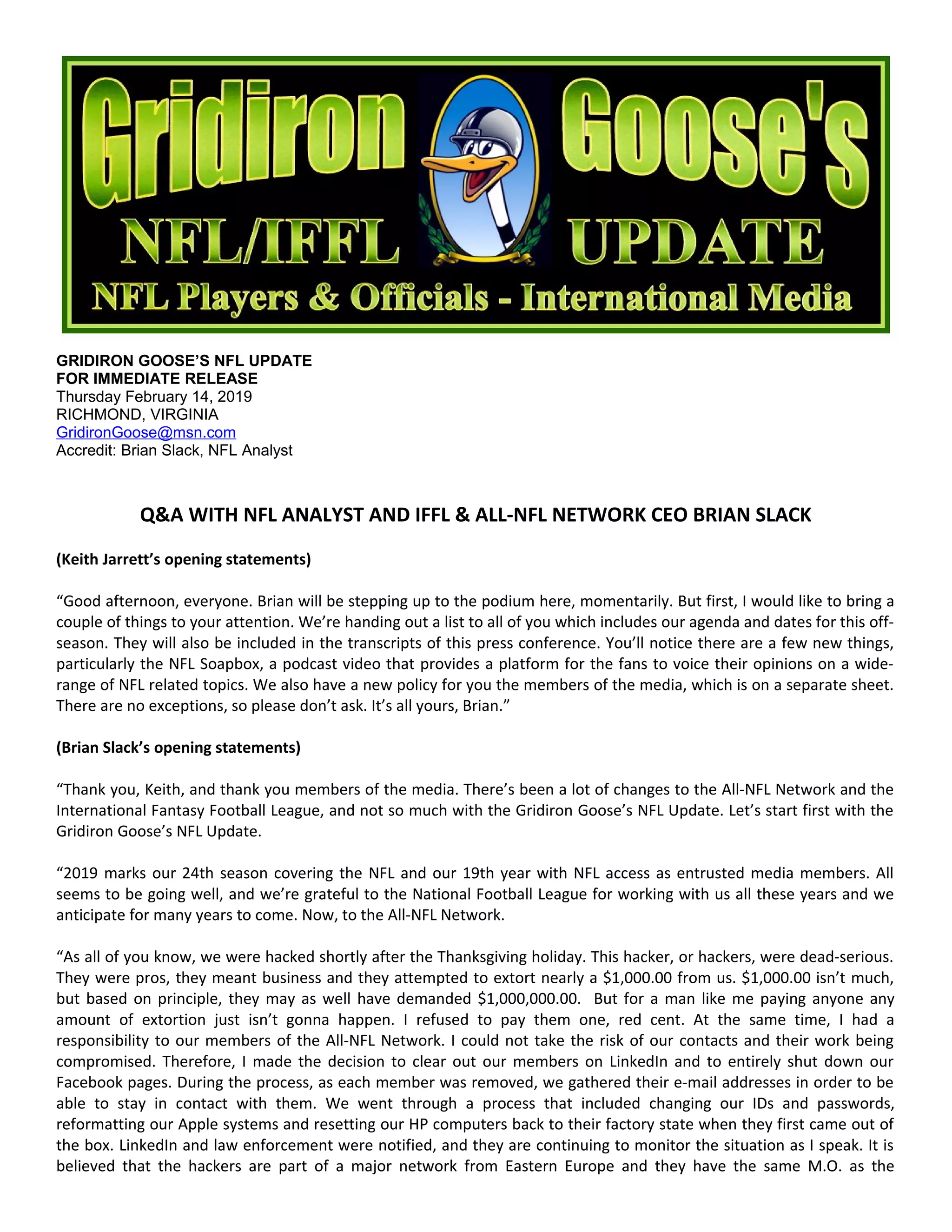 NFL.IFFL.ALL.NFL NETWORK PRESS RELEASE | DOC | American Football | Sports