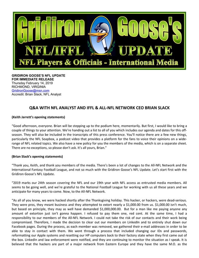 NFL.IFFL.ALL.NFL NETWORK PRESS RELEASE | DOC | American Football | Sports