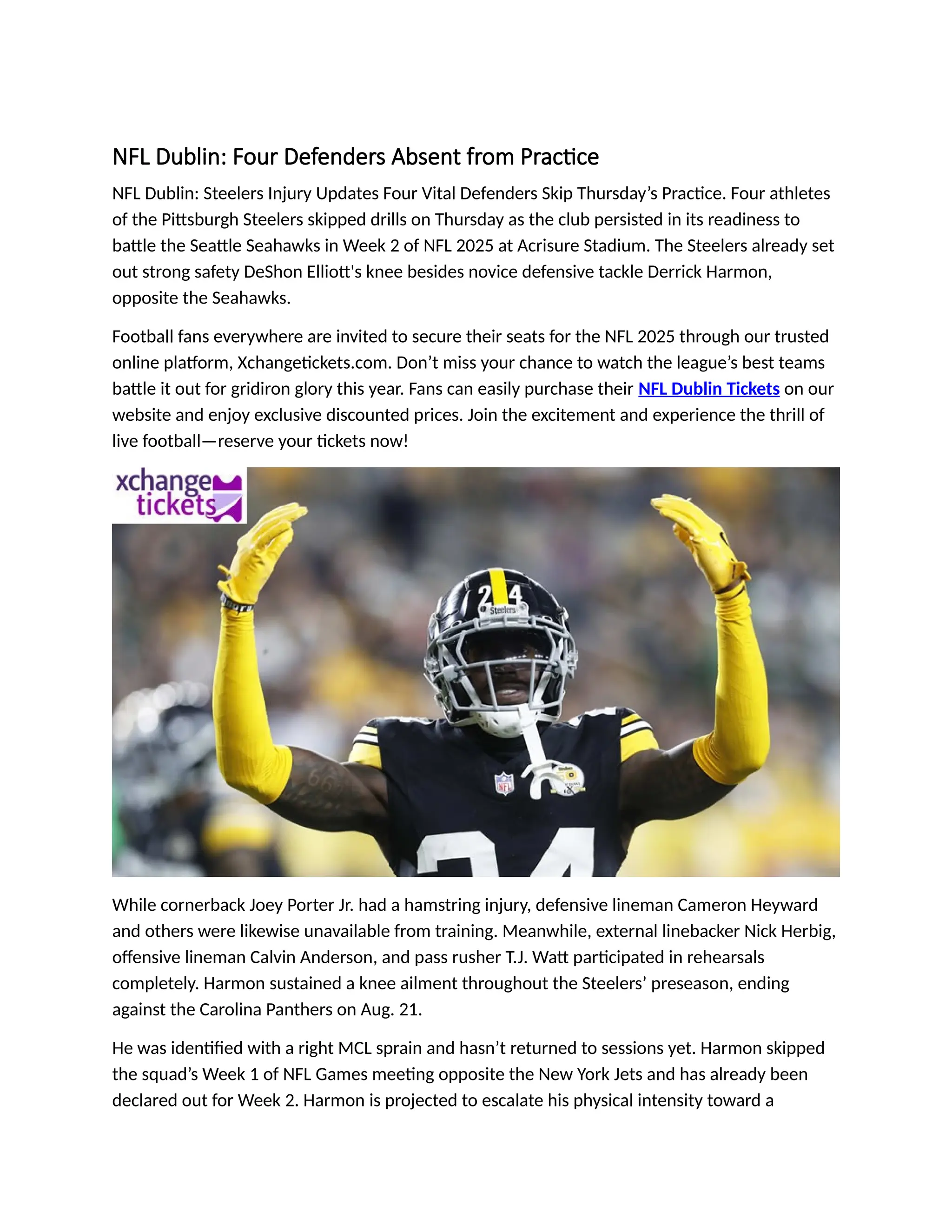 NFL Dublin Four Defenders Absent from Practice.docx