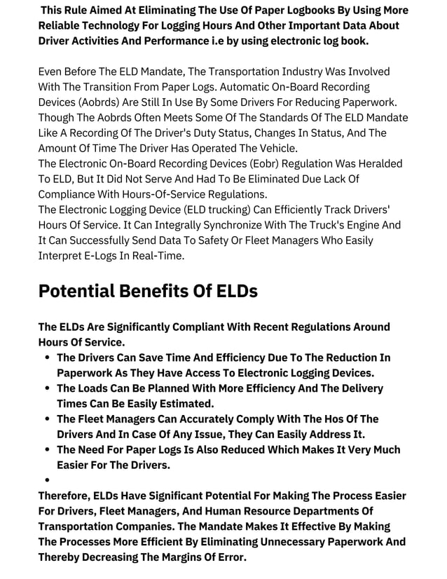 Understanding ELD Rules: Compliance for CMV Drivers and Fleet Operators | PDF