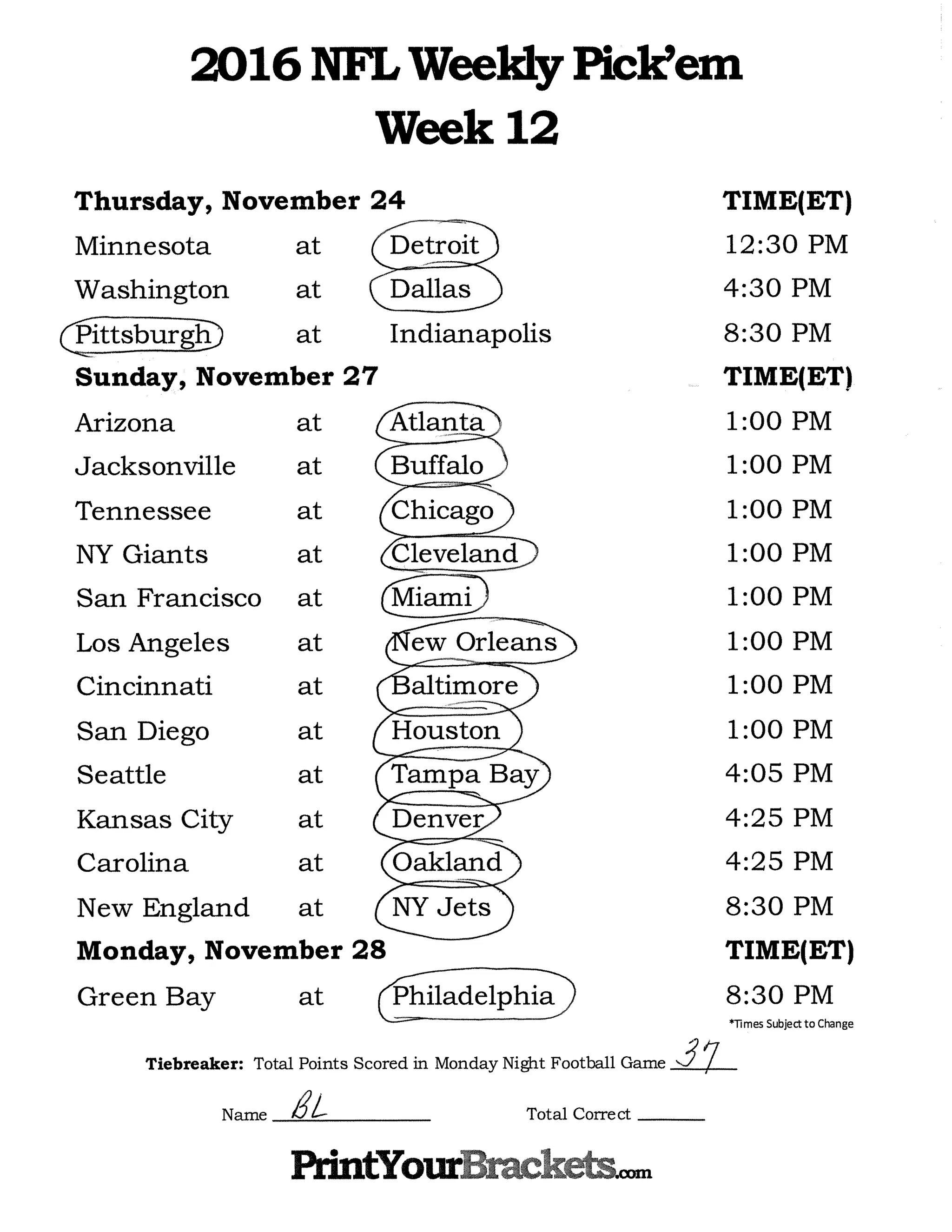Nfl week 12 all picks | PDF