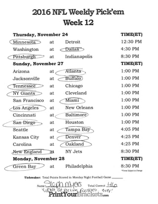 Nfl week 12 all picks | PDF