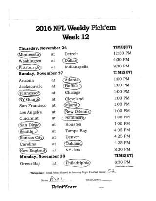Nfl week 12 all picks | PDF