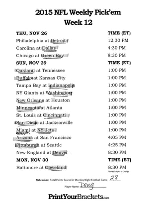 Nfl week 12 extra picks | PDF