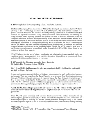 AVAYA RESPONSE TO NFPA 1221 - Comments | PDF