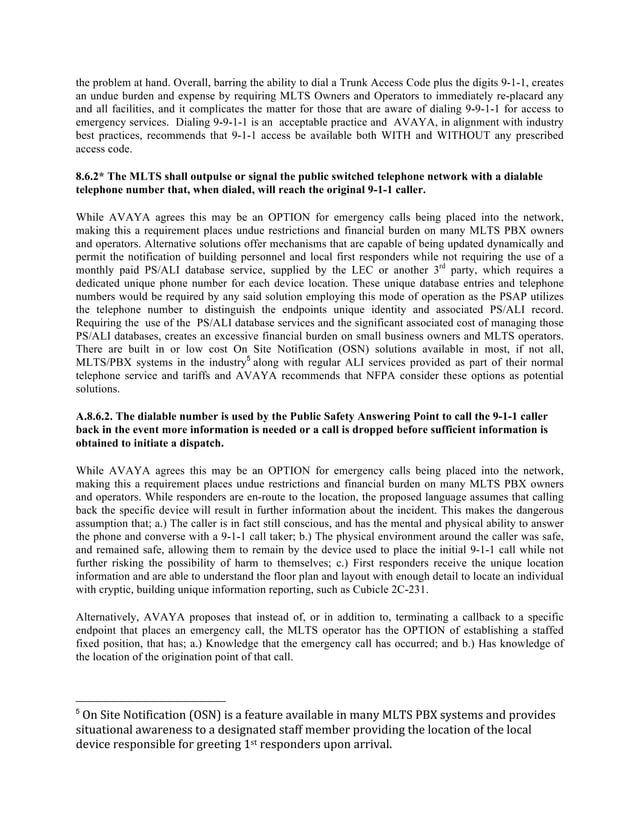 AVAYA RESPONSE TO NFPA 1221 - Comments | PDF