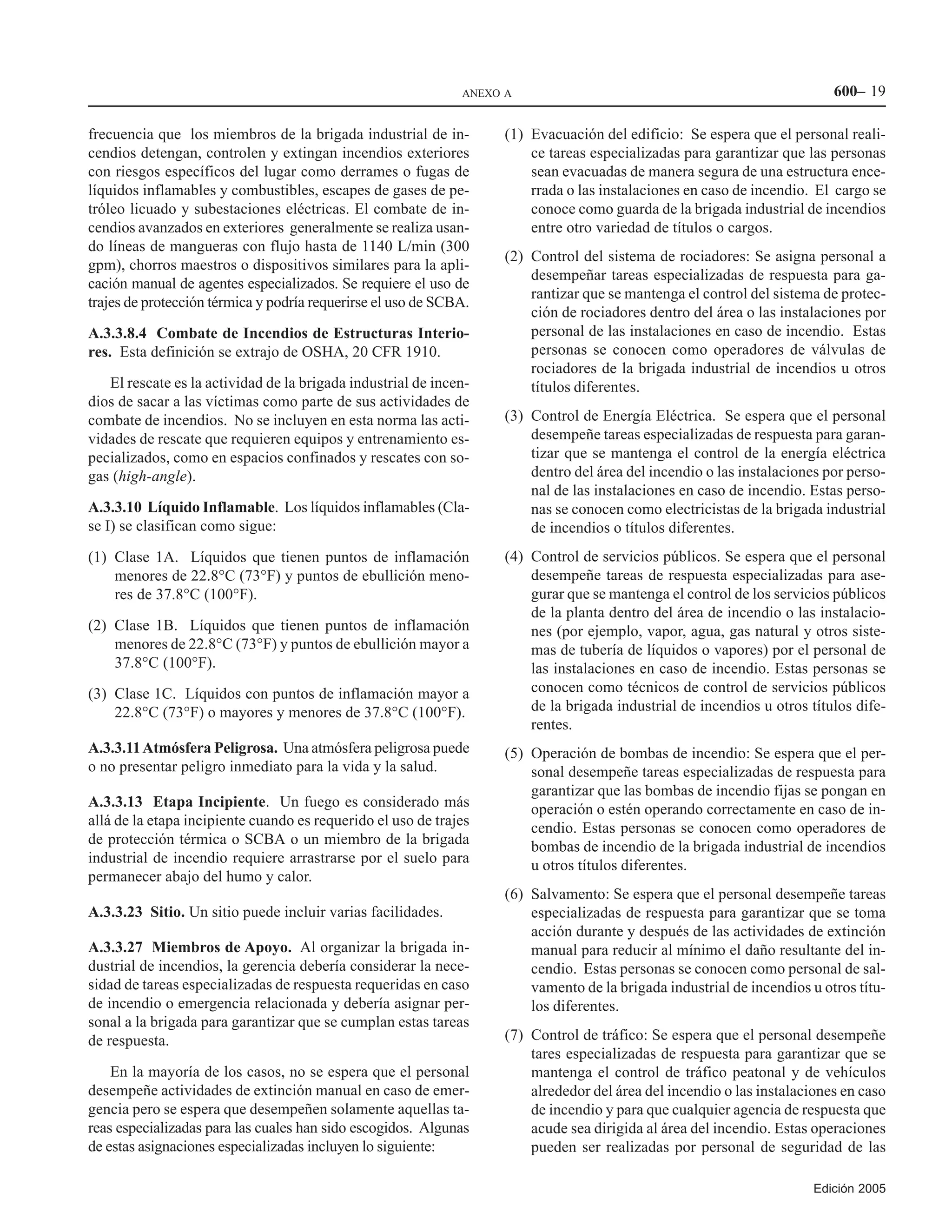 Nfpa 600 standard on industrial fire brigades - 2005 edition espanol | PDF
