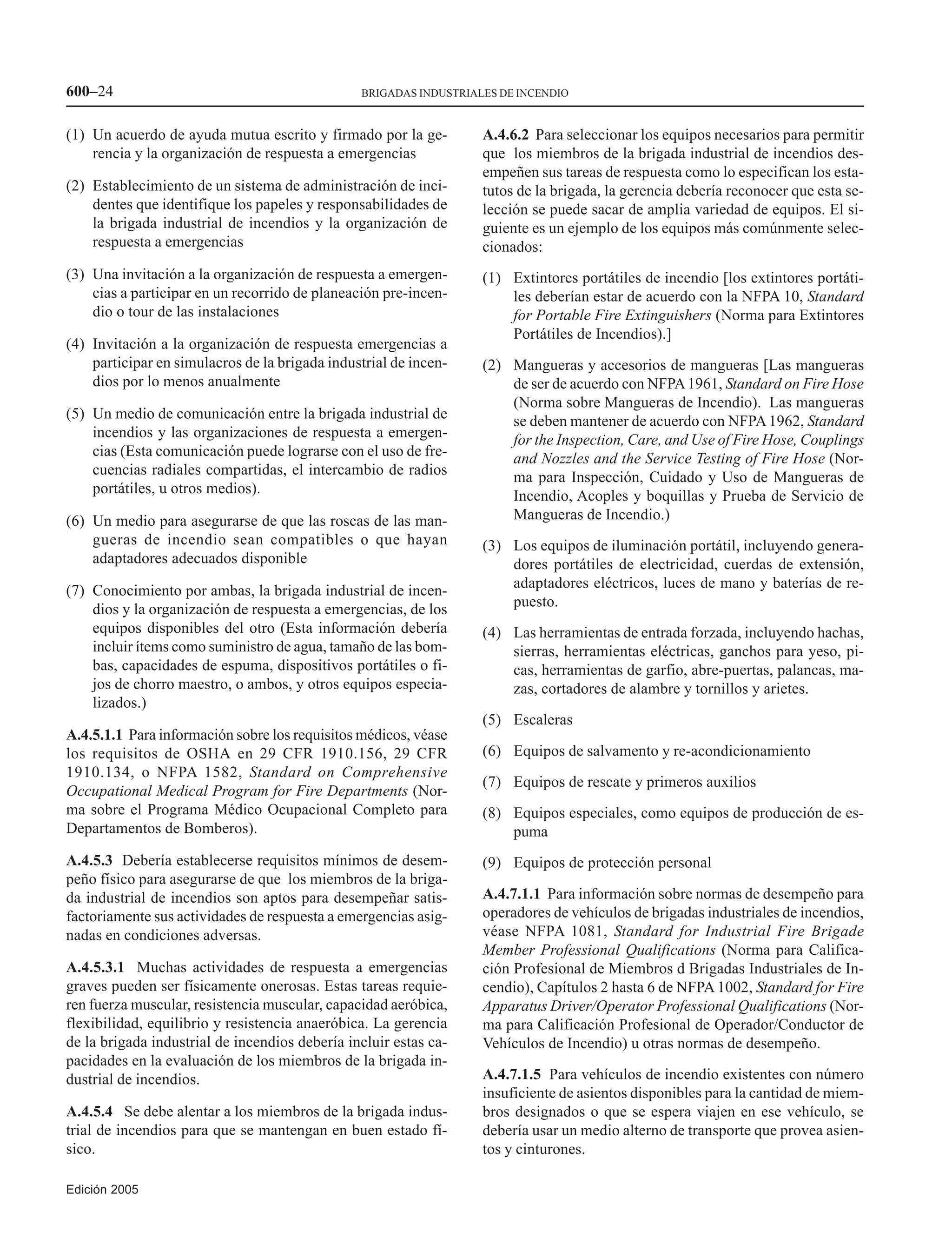 Nfpa 600 standard on industrial fire brigades - 2005 edition espanol | PDF
