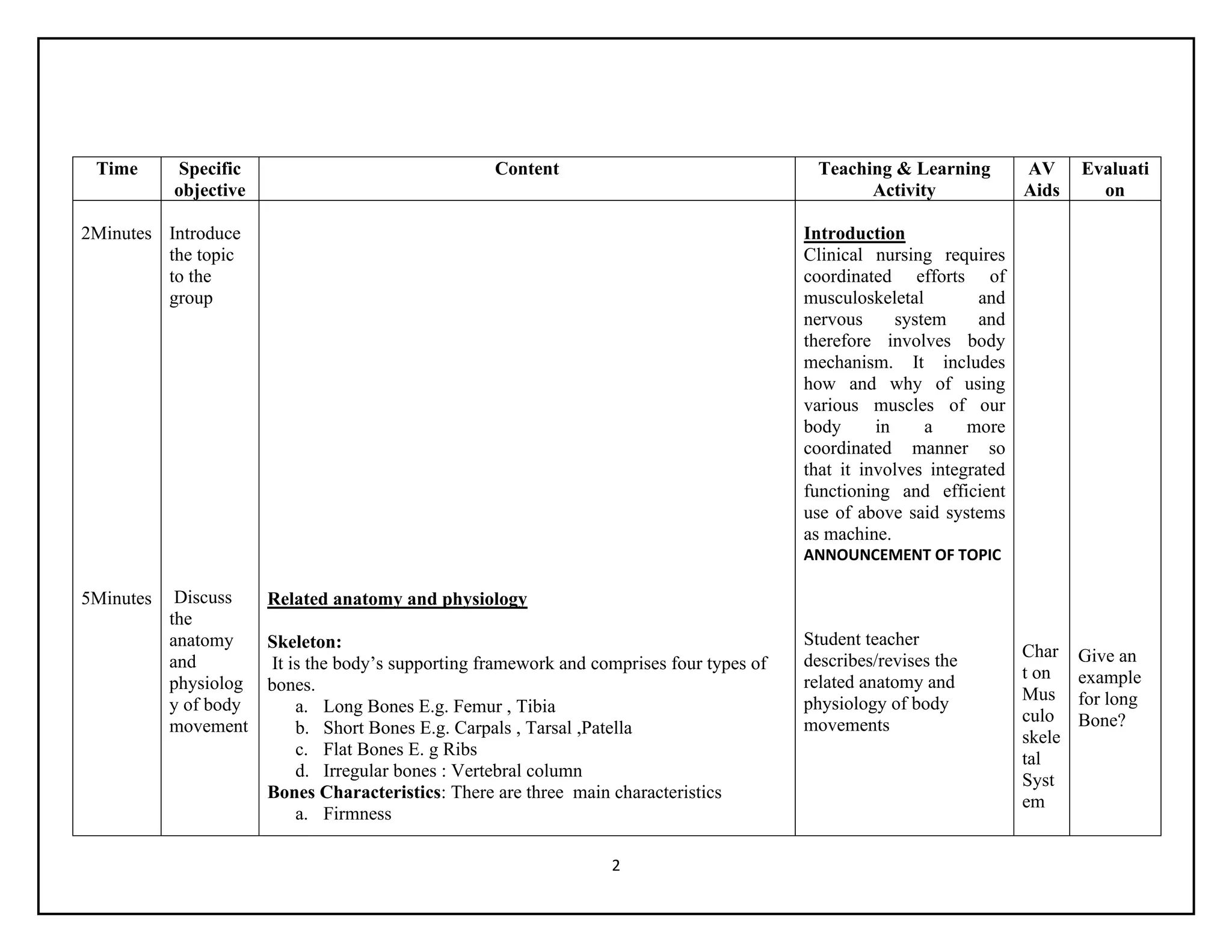 Lesson plan on Interventions for Impaired Body Alignment & Immobility ...