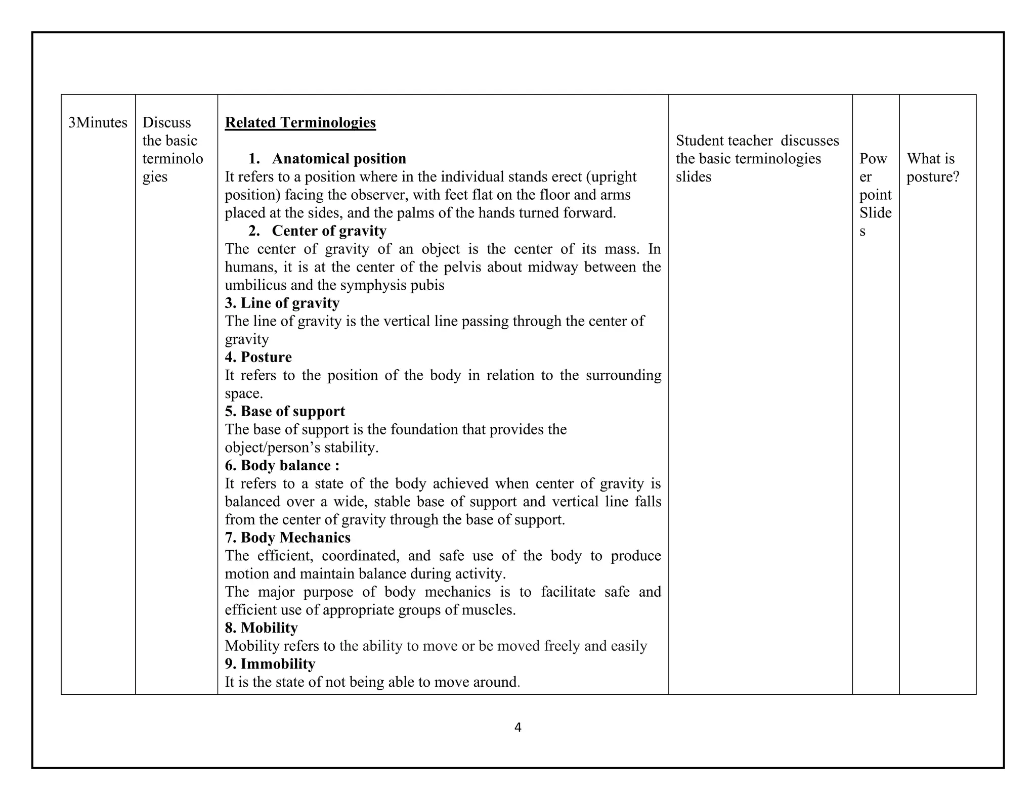 Lesson plan on Interventions for Impaired Body Alignment & Immobility ...