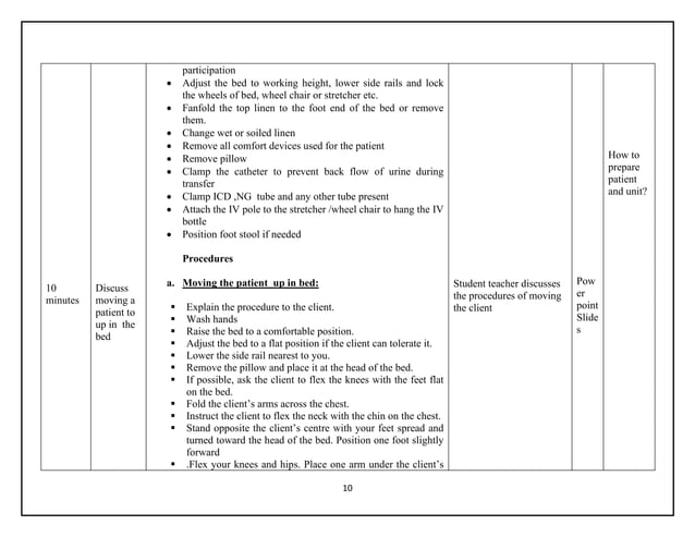 Lesson plan on Interventions for Impaired Body Alignment & Immobility ...