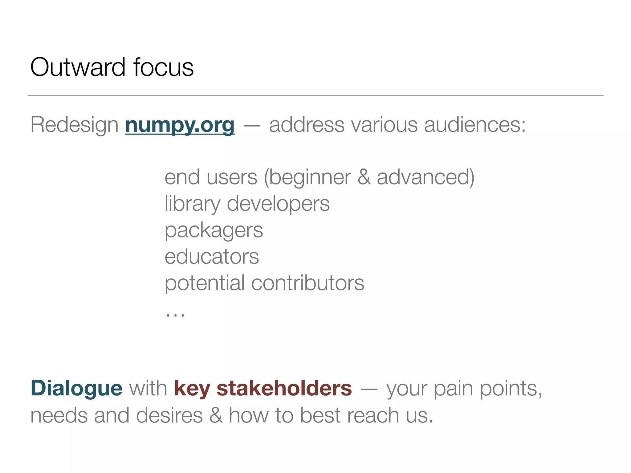 NumPy Roadmap presentation at NumFOCUS Forum | PDF