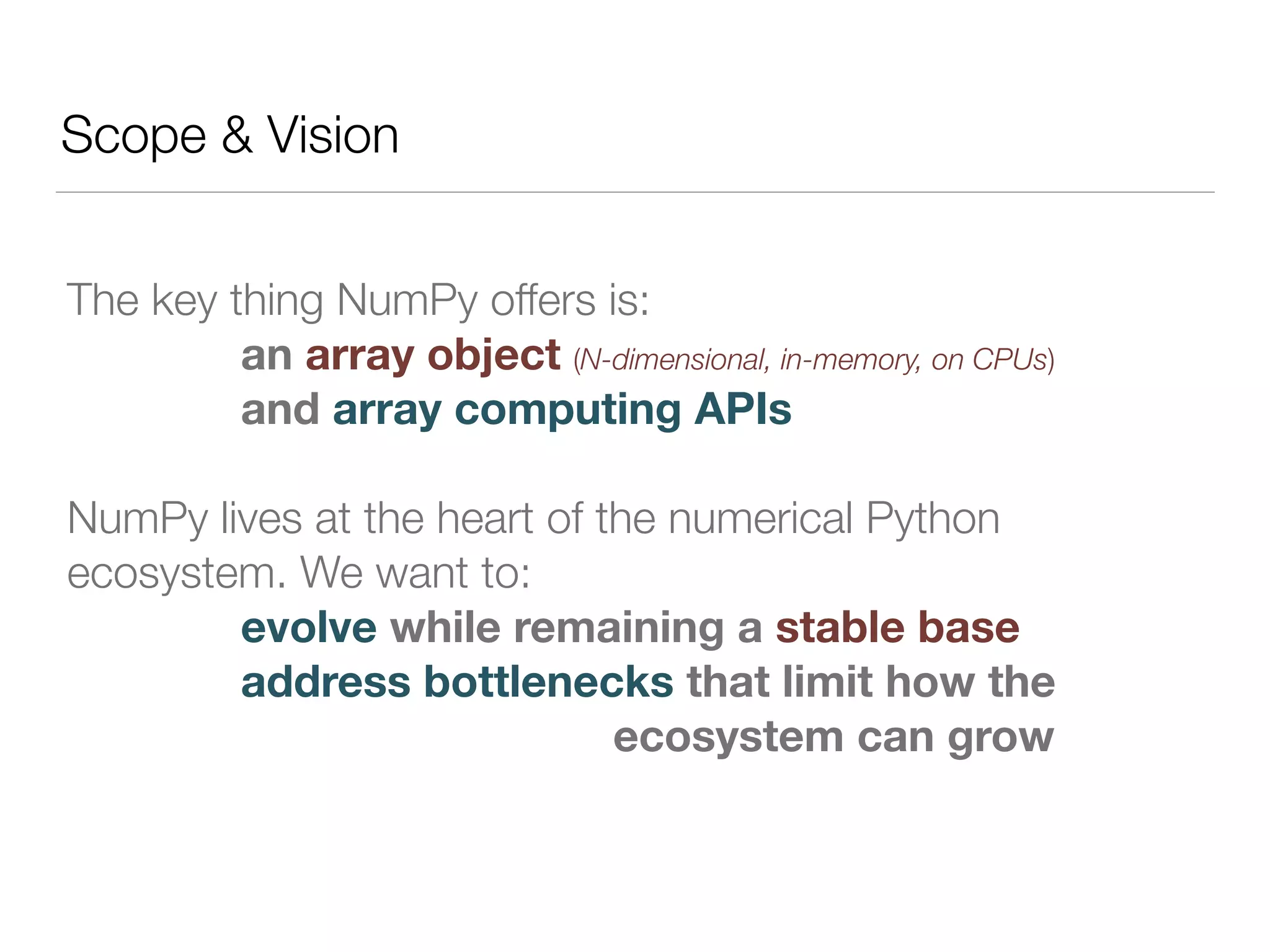 NumPy Roadmap presentation at NumFOCUS Forum | PDF