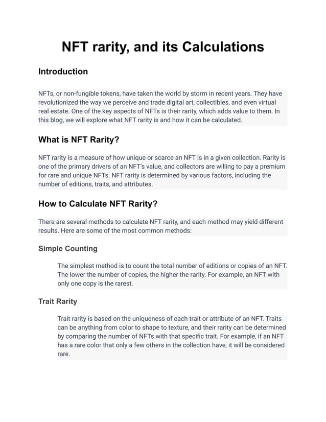 NFT rarity, and its Calculations.pdf