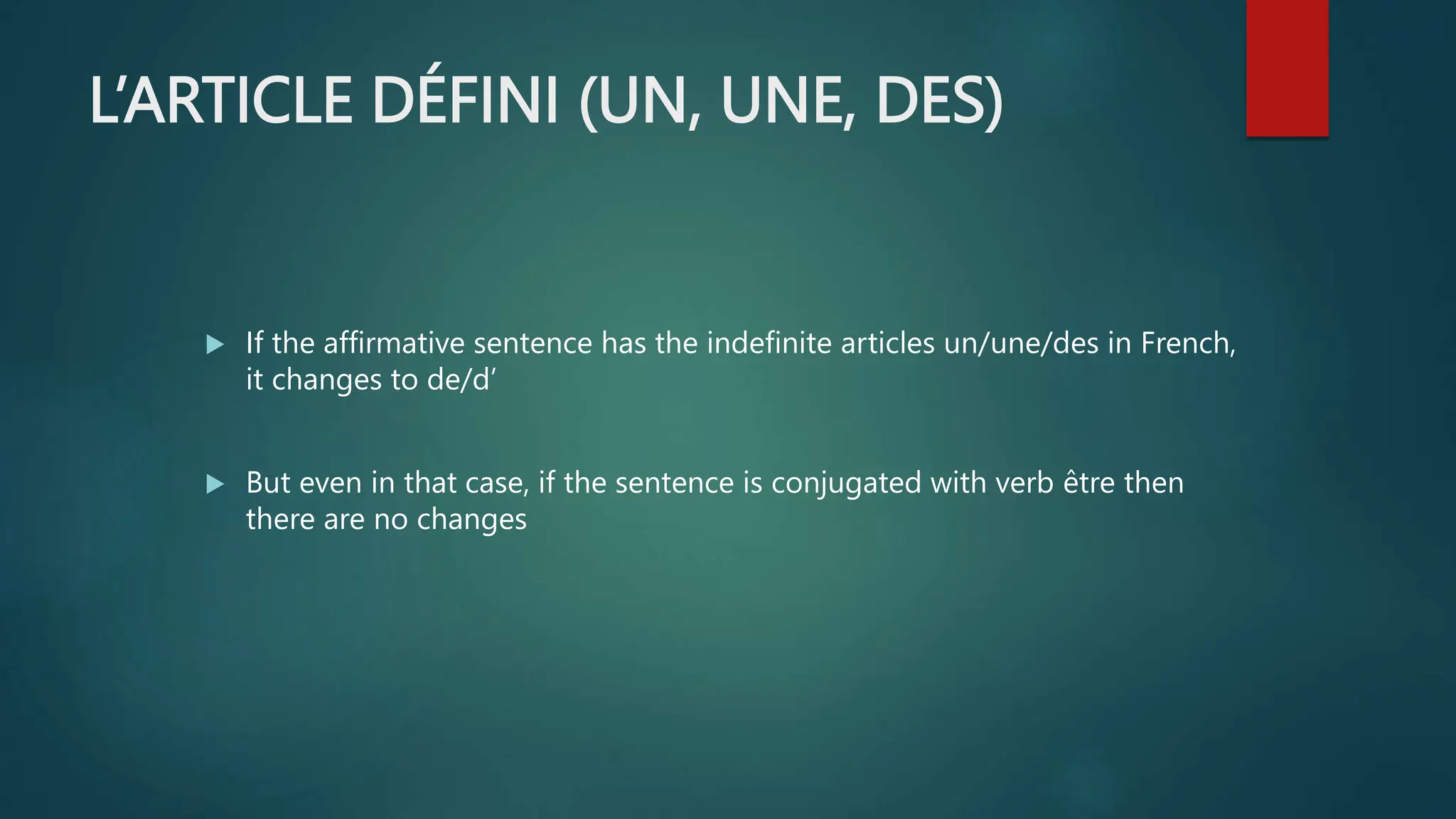 Négation (l'article indéfini - un,une,des) | PPTX