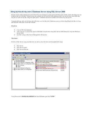 đồNg bộ hóa dữ liệu trên 2 database server dùng sql server 2008 | DOCX