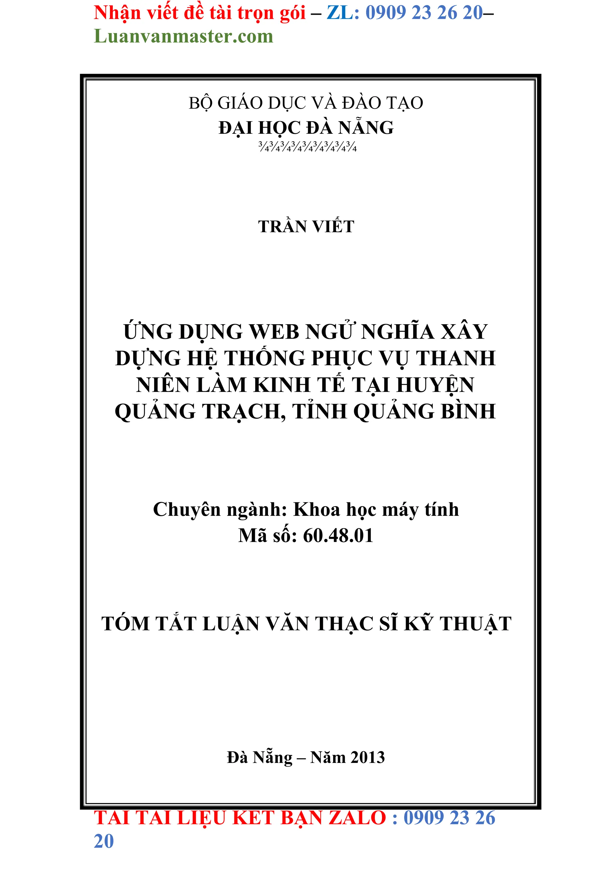 Ứng Dụng Web Ngử Nghĩa Xây Dựng Hệ Thống Phục Vụ Thanh Niên Làm Kinh Tế Tại Huyện Quảng Trạch ...