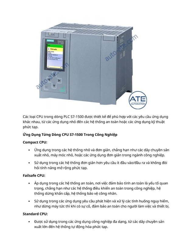 Ứng Dụng PLC Siemens S7-1500 Trong Công Nghiệp | PDF