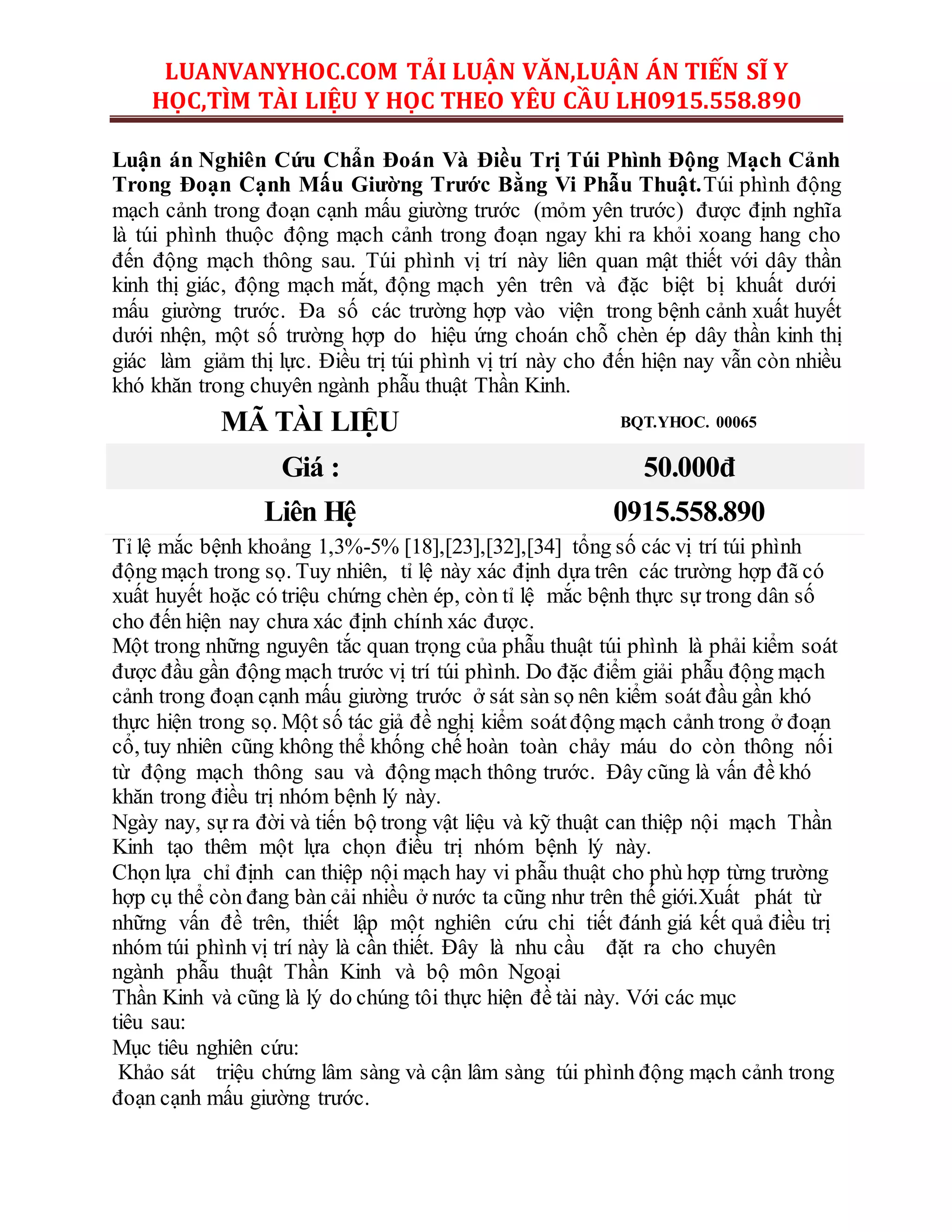 Nghien cuu chan doan va dieu tri tui phinh dong mach canh trong | DOCX