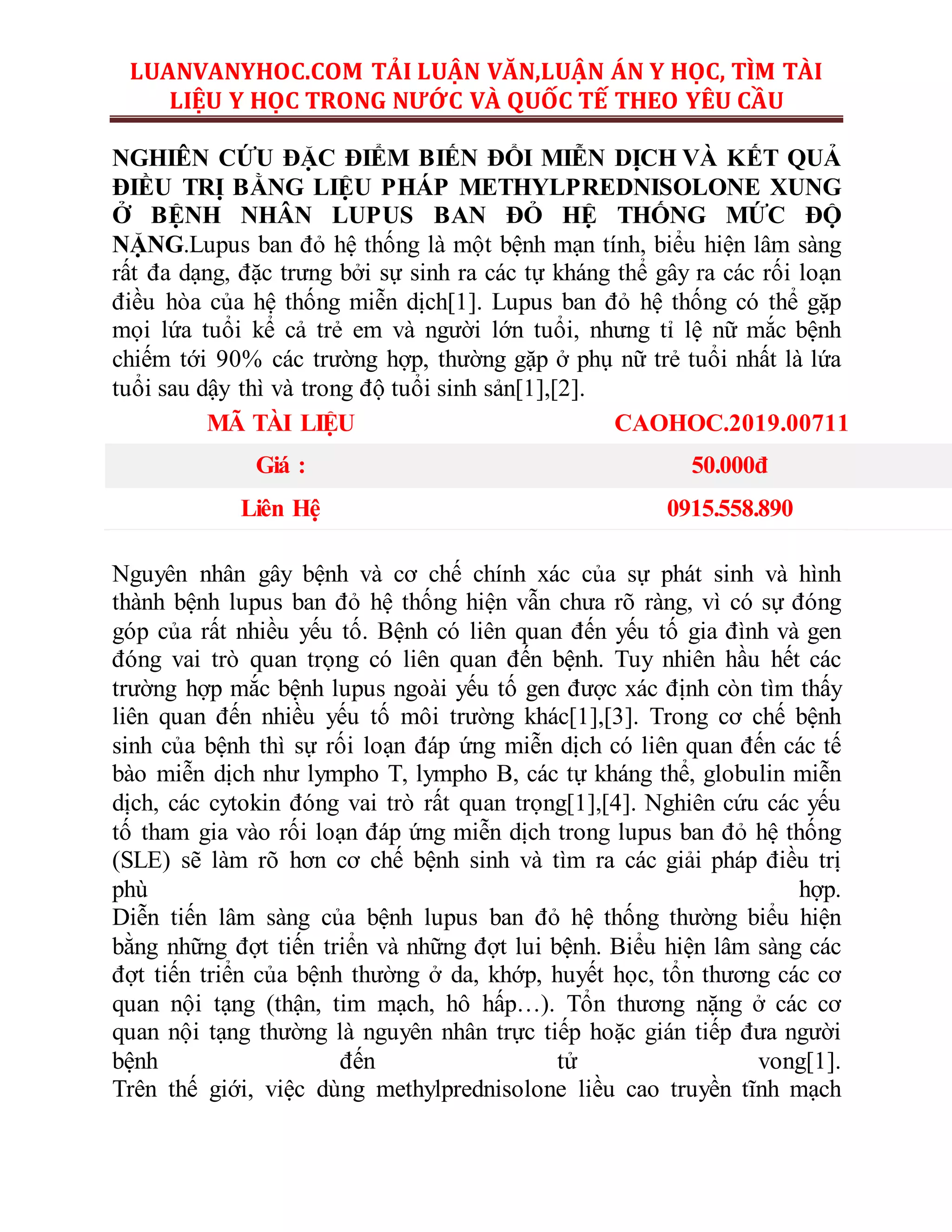 Nghien cuu dac diem bien doi mien dich va ket qua dieu tri bang lieu phap methylprednisolone | PDF