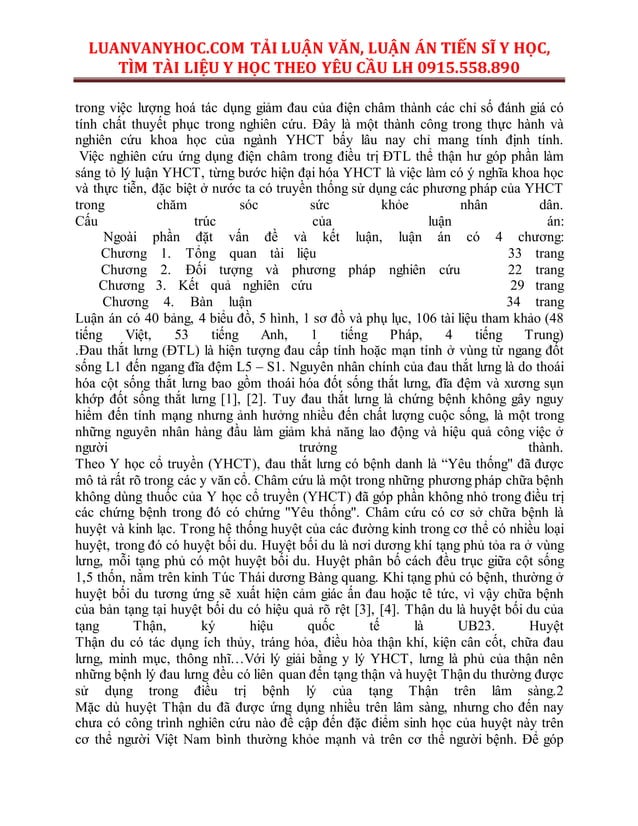 Nghien cuu dac diem cua huyet than du va hieu qua cua dien cham trong dieu tri dau that lung the ...