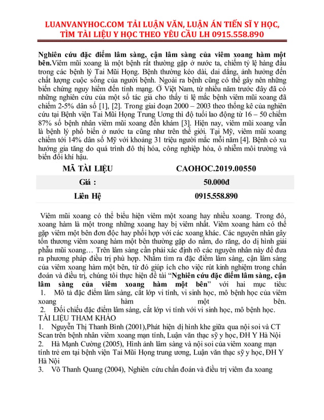 Nghien cuu dac diem lam sang, can lam sang cua viem xoang ham mot ben | PDF