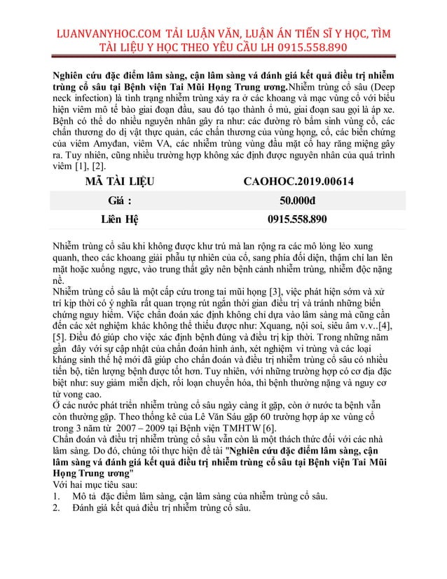 Nghien cuu dac diem lam sang, can lam sang va danh gia ket qua dieu tri nhiem trung co sau | PDF