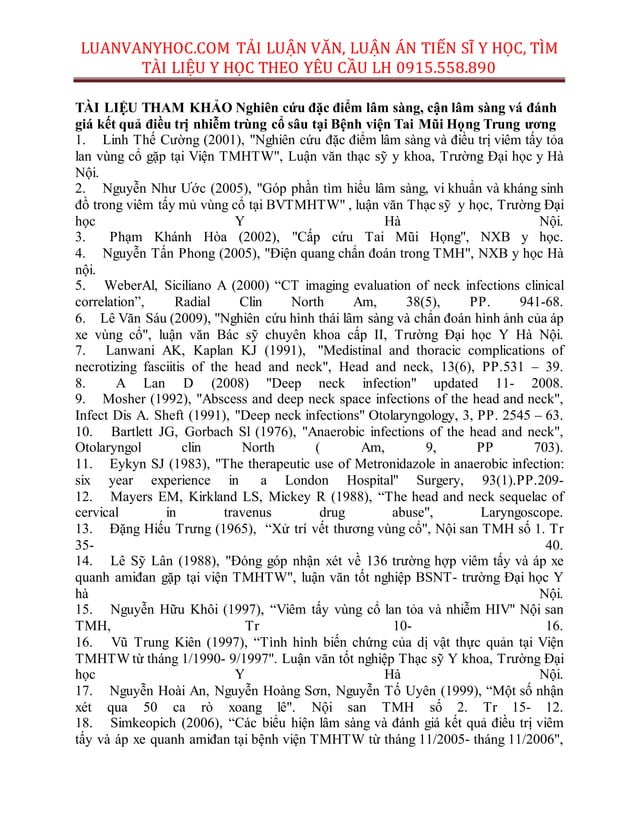 Nghien cuu dac diem lam sang, can lam sang va danh gia ket qua dieu tri nhiem trung co sau | PDF