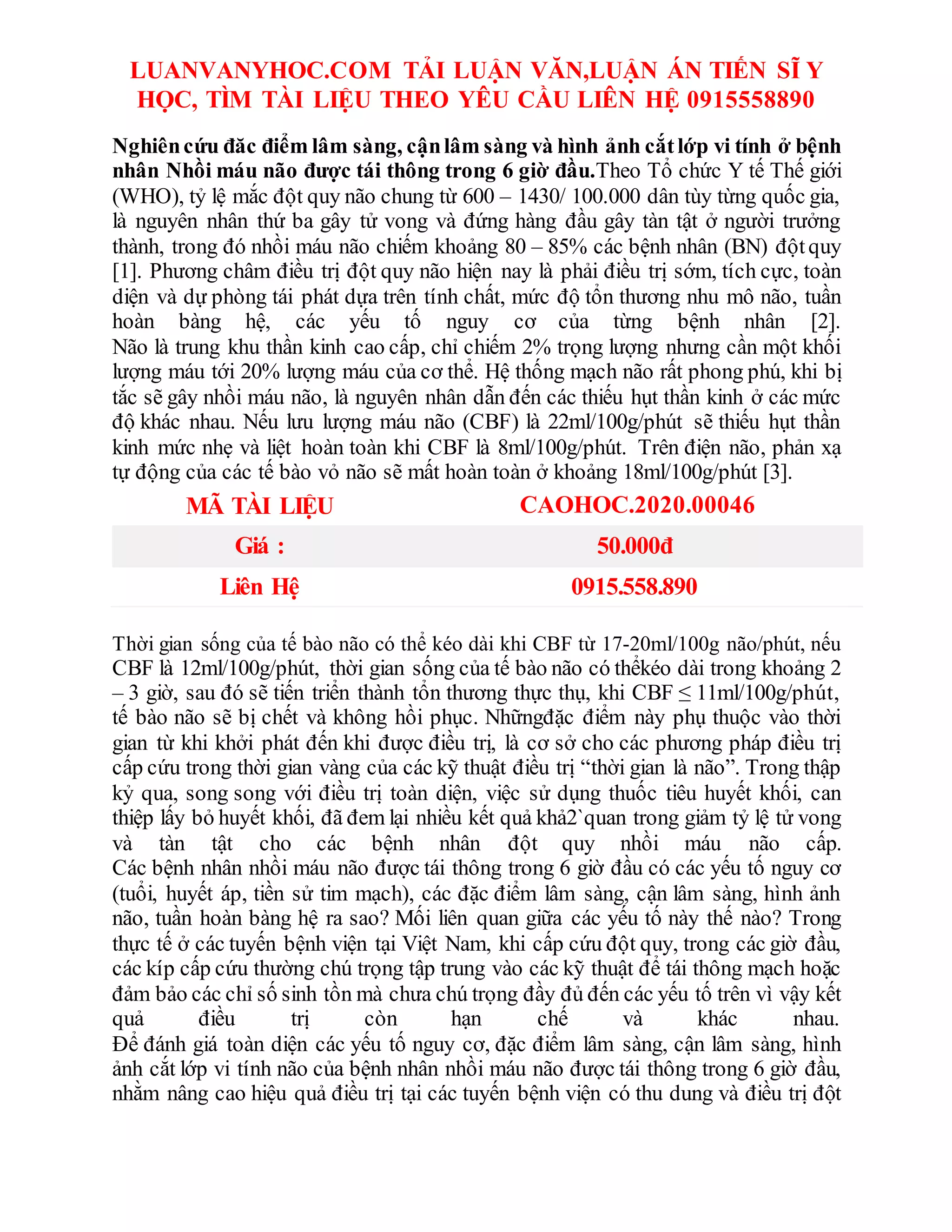 Nghien cuu dac diem lam sang, can lam sang va hinh anh cat lop vi tinh o benh nhan nhoi mau nao ...