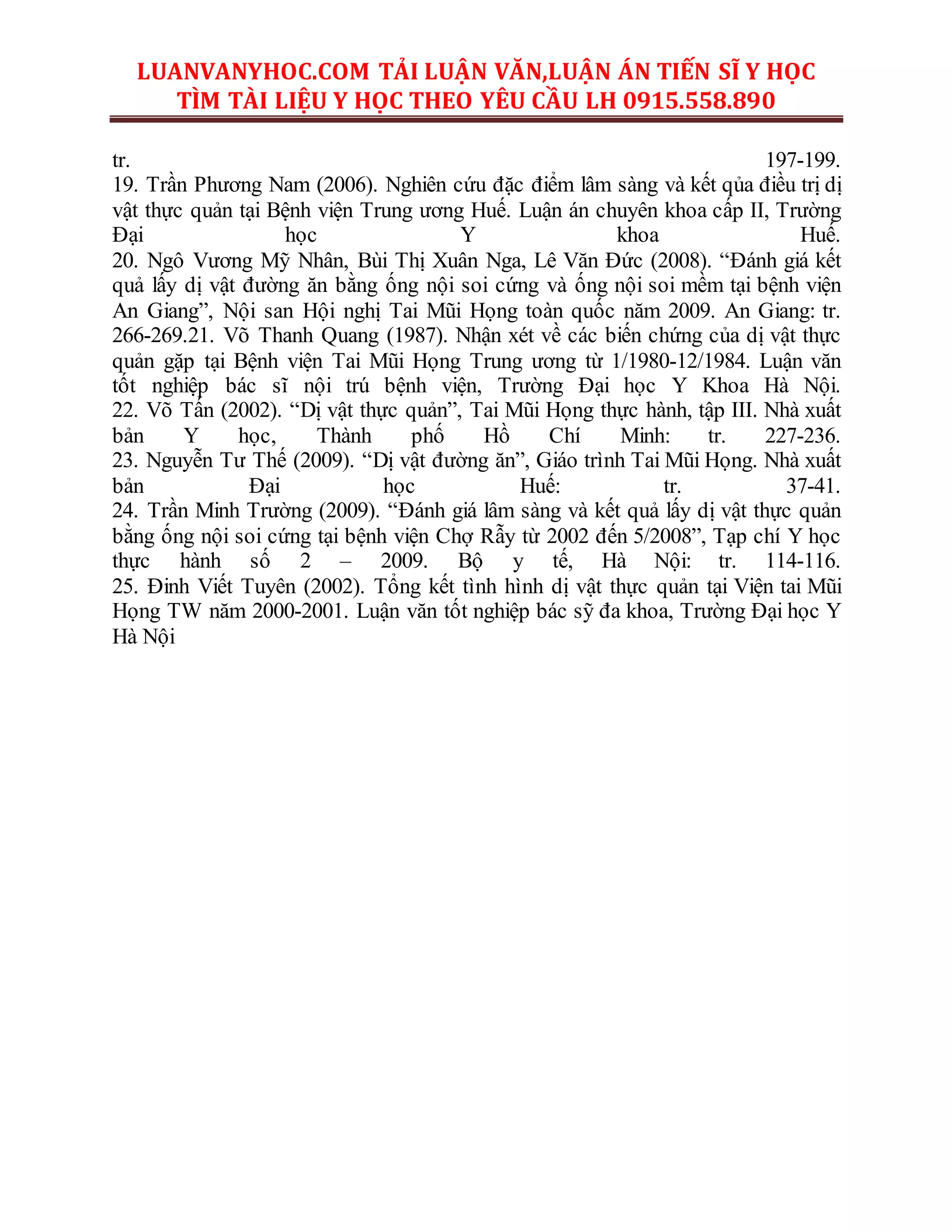 Nghien cuu dac diem lam sang, can lam sang va ket qua dieu tri di vat thuc quan | DOCX