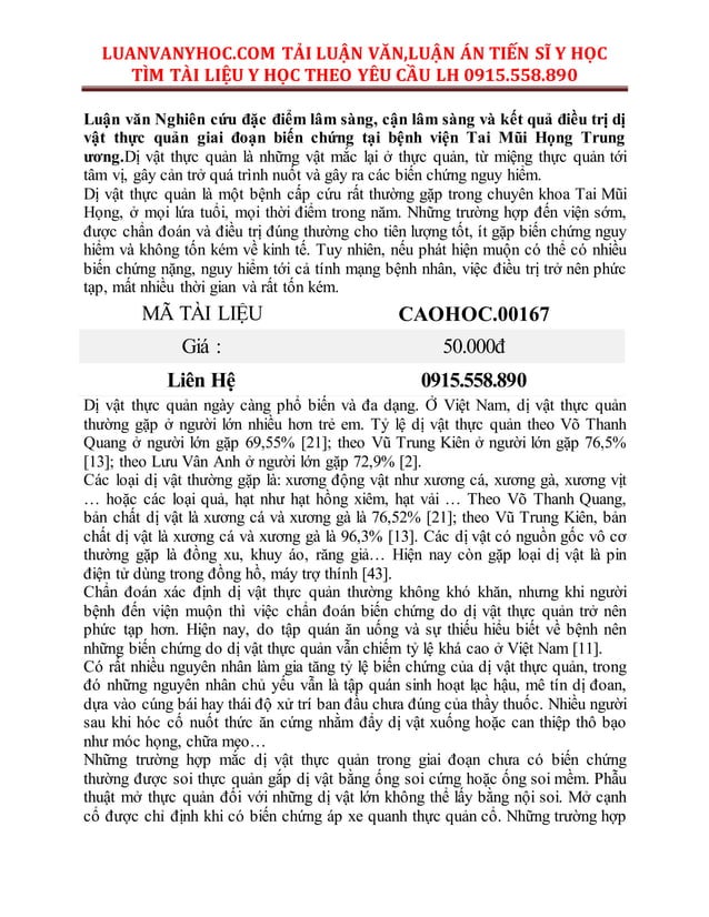 Nghien cuu dac diem lam sang, can lam sang va ket qua dieu tri di vat thuc quan | DOCX