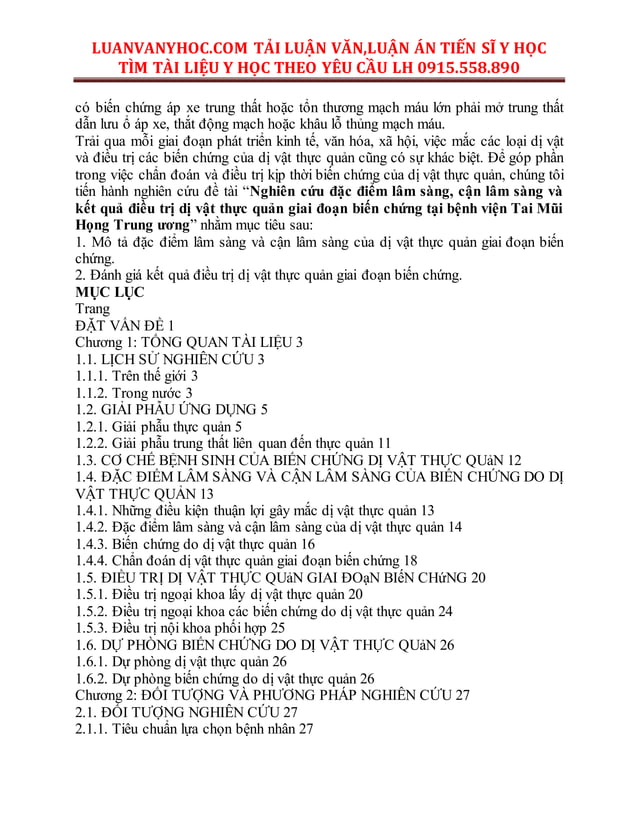 Nghien cuu dac diem lam sang, can lam sang va ket qua dieu tri di vat thuc quan | DOCX