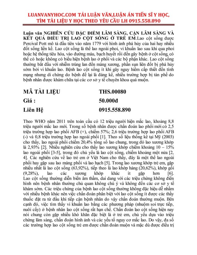 Nghien cuu dac diem lam sang, can lam sang va ket qua dieu tri lao cot song o tre em | PDF