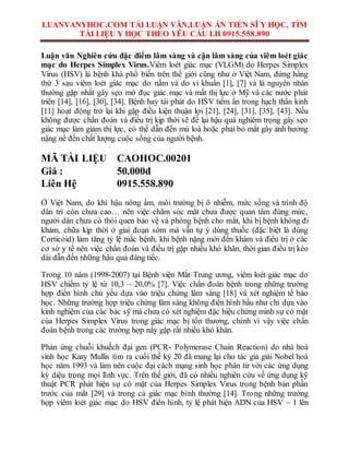 Nghiên cứu đặc điểm lâm sàng và cận lâm sàng của viêm loét giác mạc do Herpes Simplex Virus | DOCX