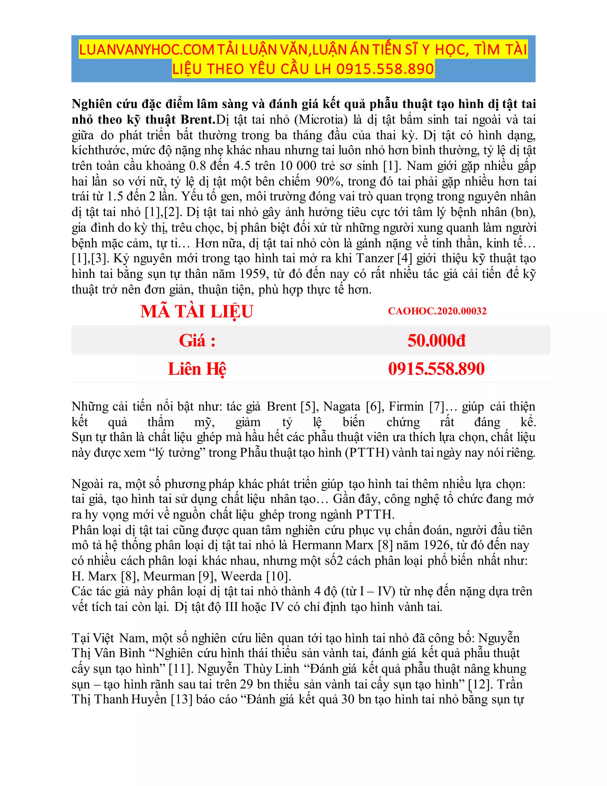 Nghien cuu dac diem lam sang va danh gia ket qua phau thuat tao hinh di tat tai nho theo ky ...