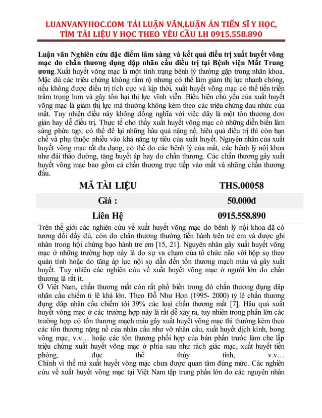 Nghien cuu dac diem lam sang va ket qua dieu tri xuat huyet vong mac do chan thuong dung dap ...