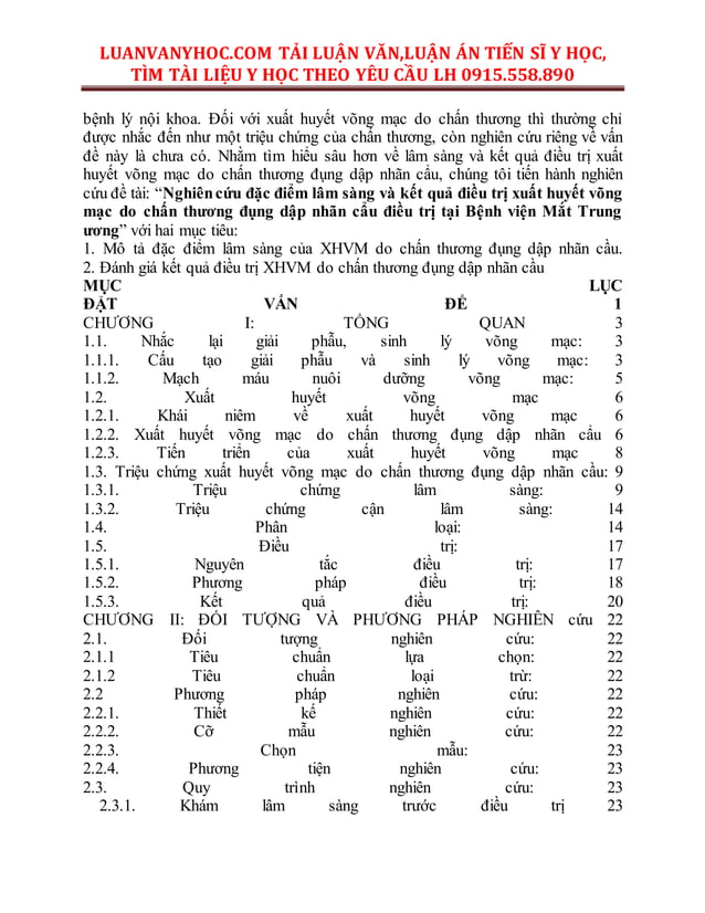 Nghien cuu dac diem lam sang va ket qua dieu tri xuat huyet vong mac do chan thuong dung dap ...