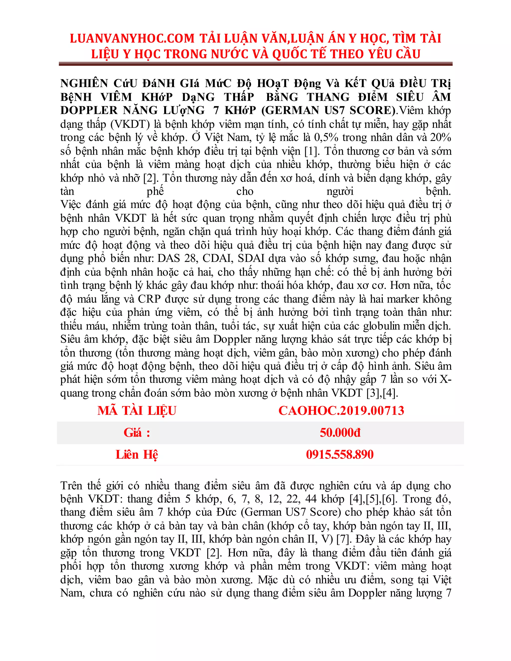 Nghien cuu danh gia muc do hoat dong va ket qua dieu tri benh viem khop dang thap | PDF | Free ...