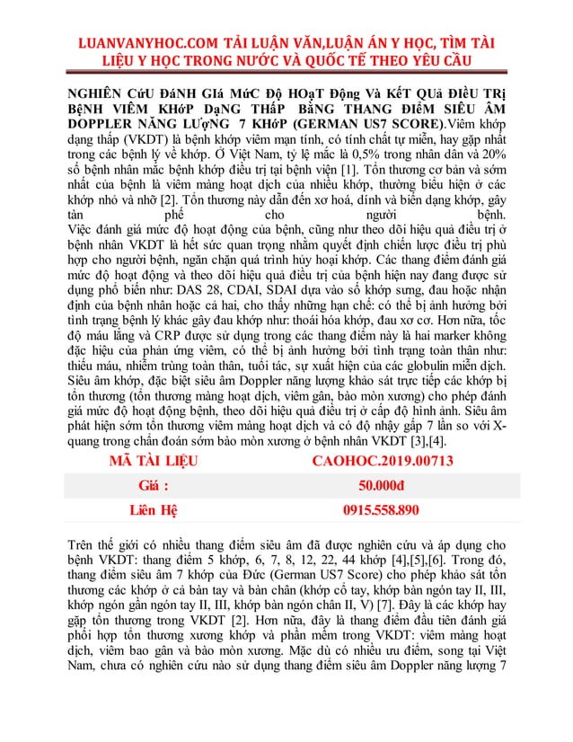 Nghien cuu danh gia muc do hoat dong va ket qua dieu tri benh viem khop dang thap | PDF