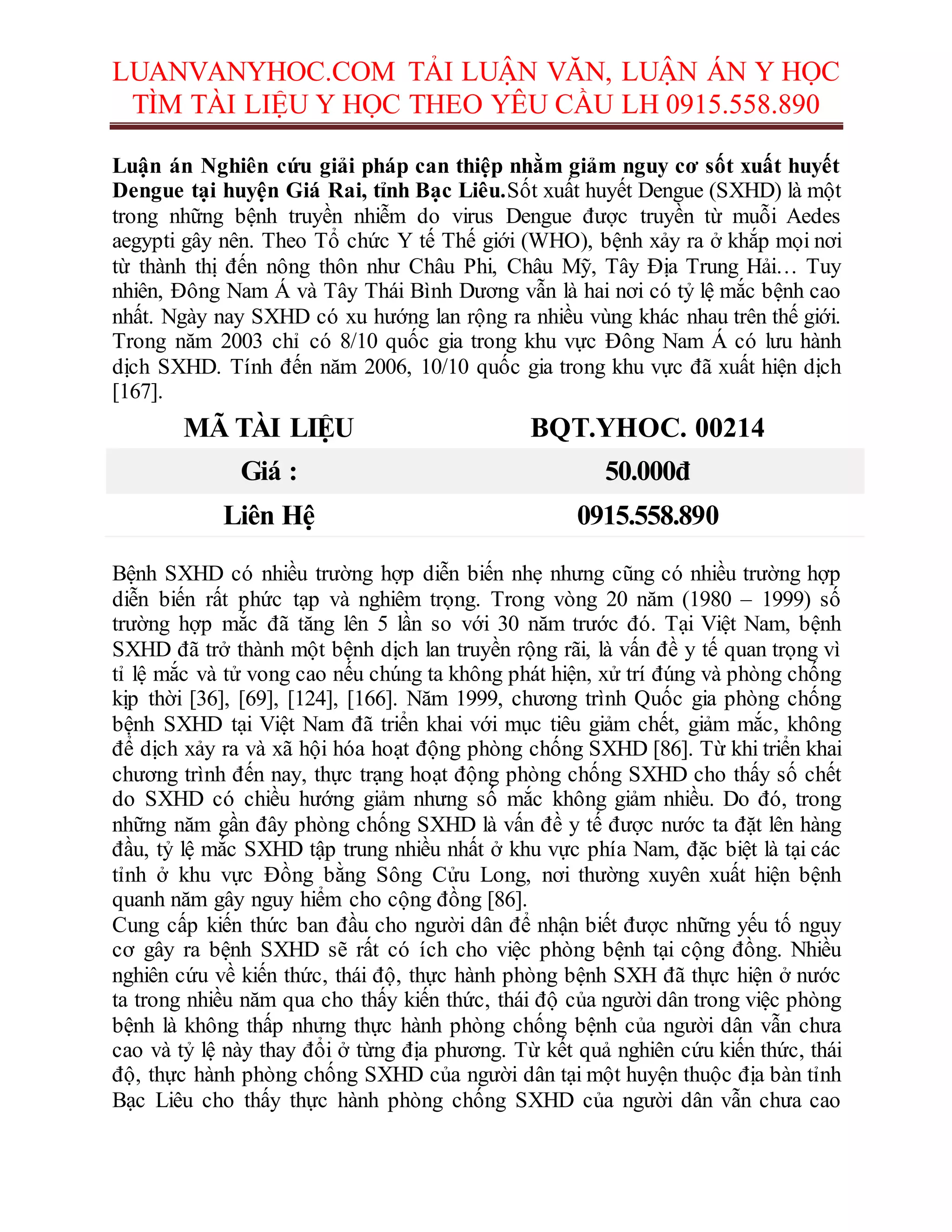 Nghien cuu giai phap can thiep nham giam nguy co sot xuat huyet dengue tai huyen gia rai, tinh ...