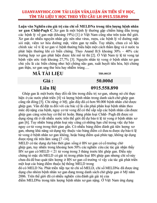 Nghien cuu gia tri cua chi so meldna trong tien luong benh nhan xo gan child pugh c | PDF