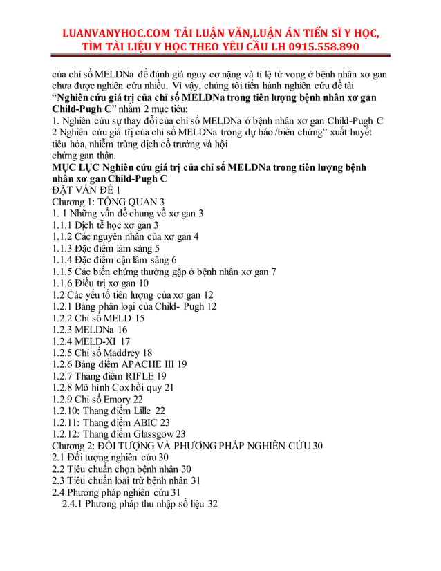 Nghien cuu gia tri cua chi so meldna trong tien luong benh nhan xo gan child pugh c | PDF