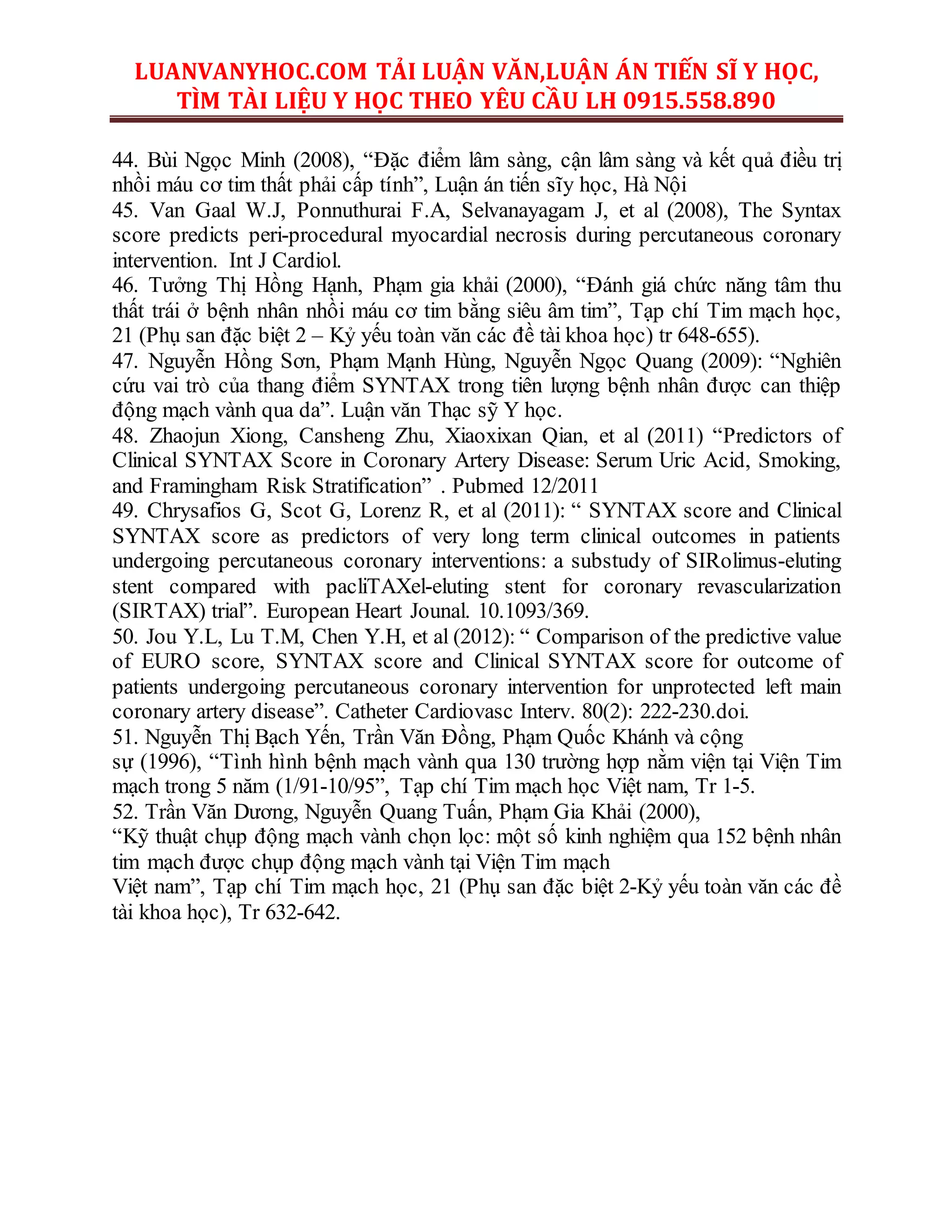 Nghien cuu gia tri thang diem syntax lam sang trong tien luong benh nhan hoi chung dong mach ...