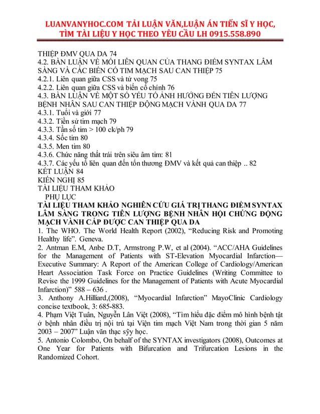 Nghien cuu gia tri thang diem syntax lam sang trong tien luong benh nhan hoi chung dong mach ...