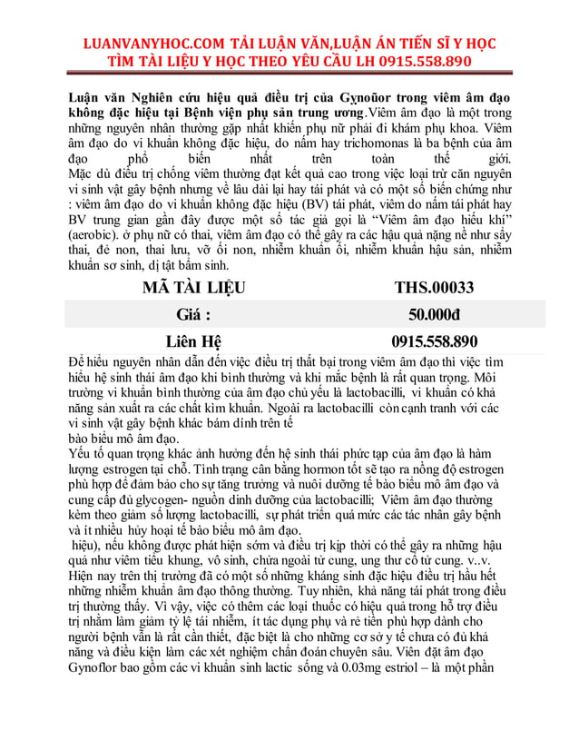 Nghien cuu hieu qua dieu tri cua gynouor trong viem am dao khong dac hieu tai benh vien phu san ...